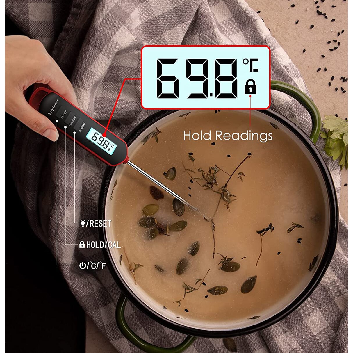 Termometru pentru gatit Hoyiours TP03, Afisaj electronic, Citire rapida ...