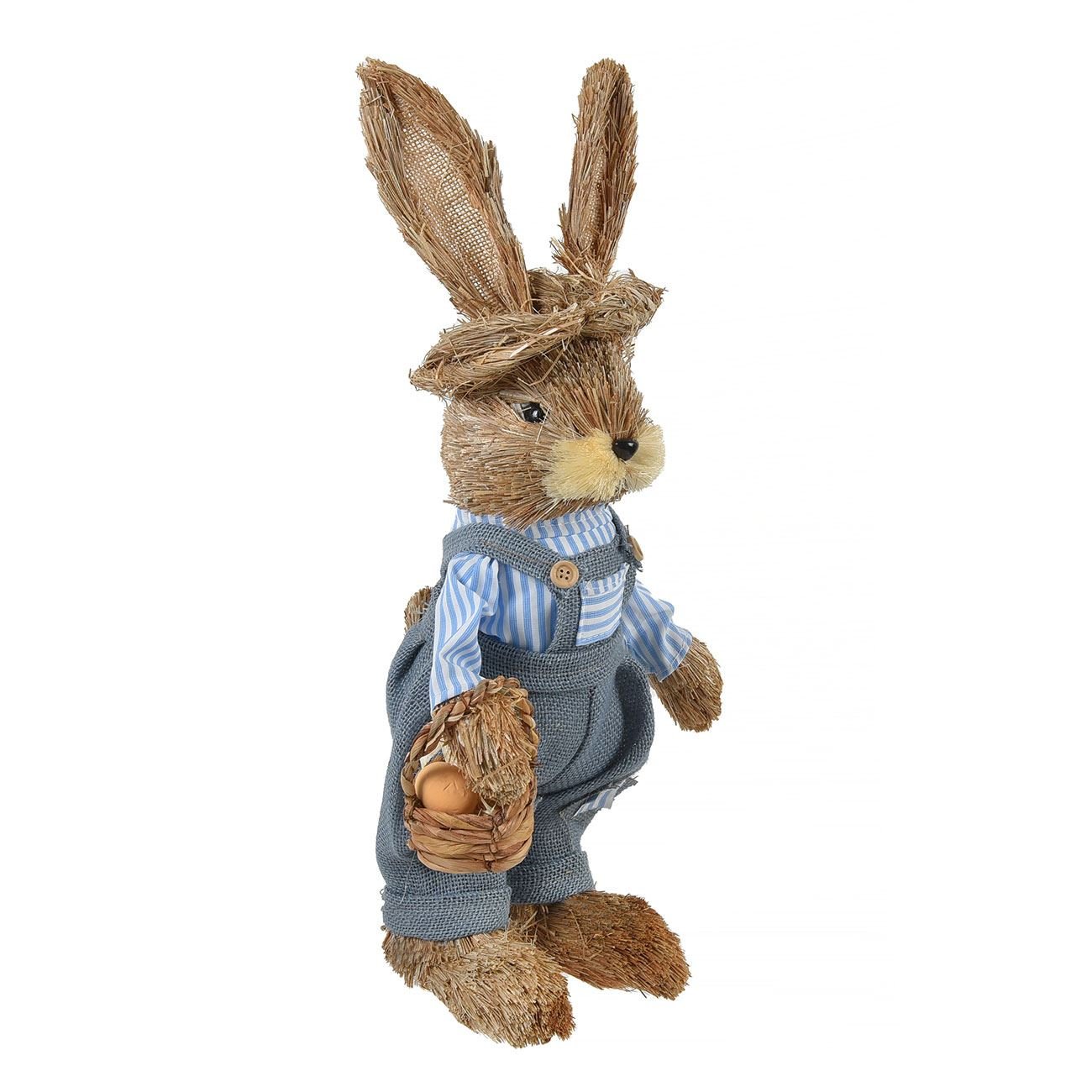 Iepuras de Paste cu salopeta albastra si cosulet cu oua, 50 cm - eMAG.ro