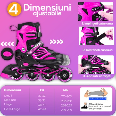 Role reglabile pentru copii si adulti, roti cu lumini din silicon, 4 ...