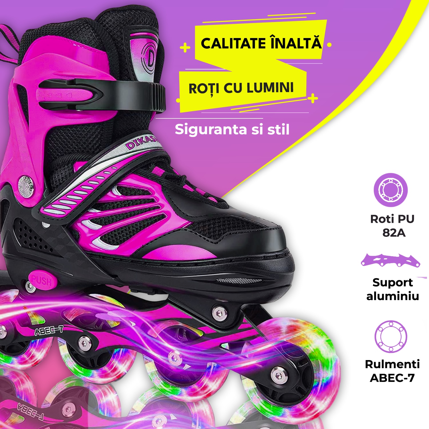 Role reglabile pentru copii si adulti, roti cu lumini din silicon, 4 ...