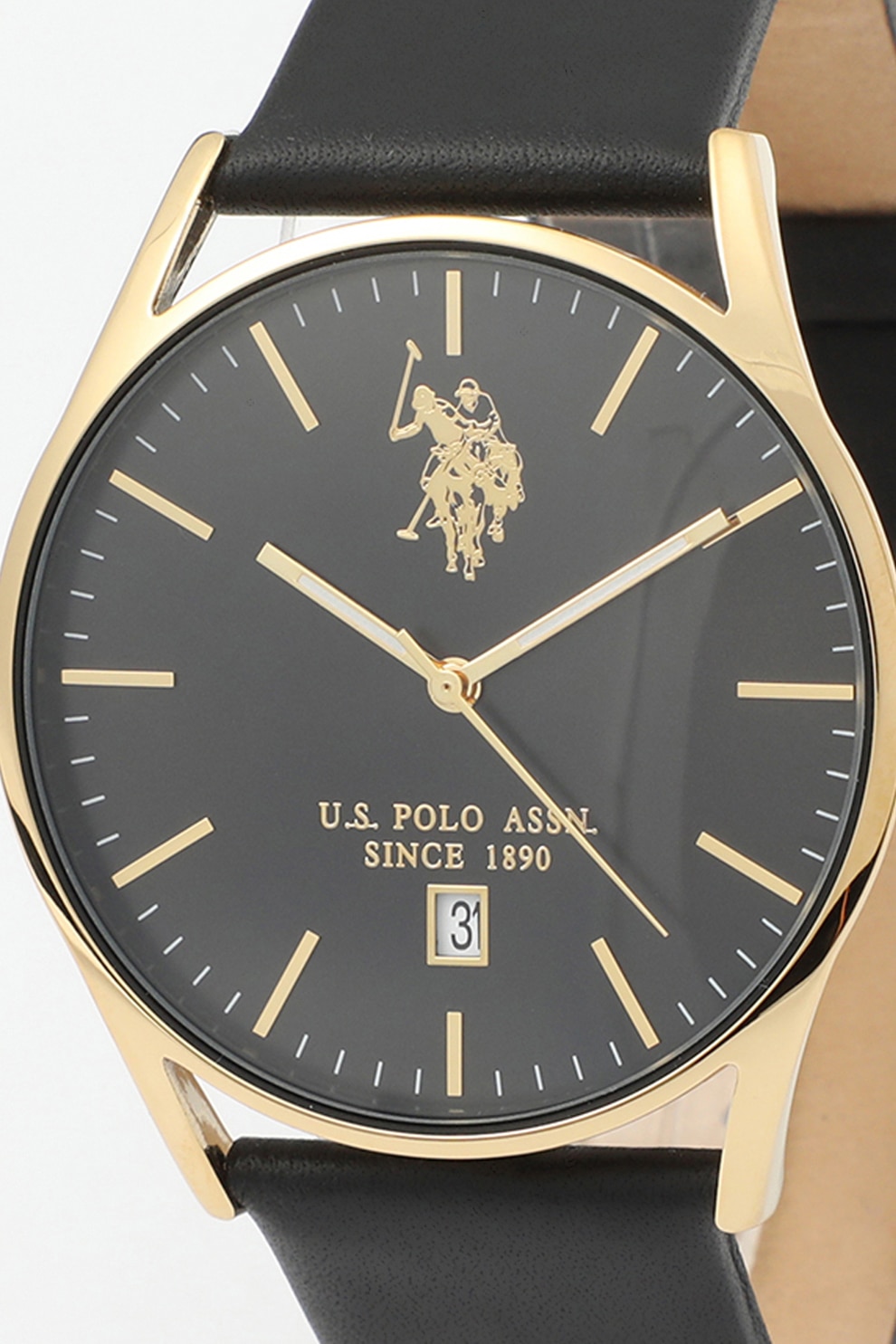 U.S. Polo Assn., Ceas analog cu o curea de piele, Negru - eMAG.ro