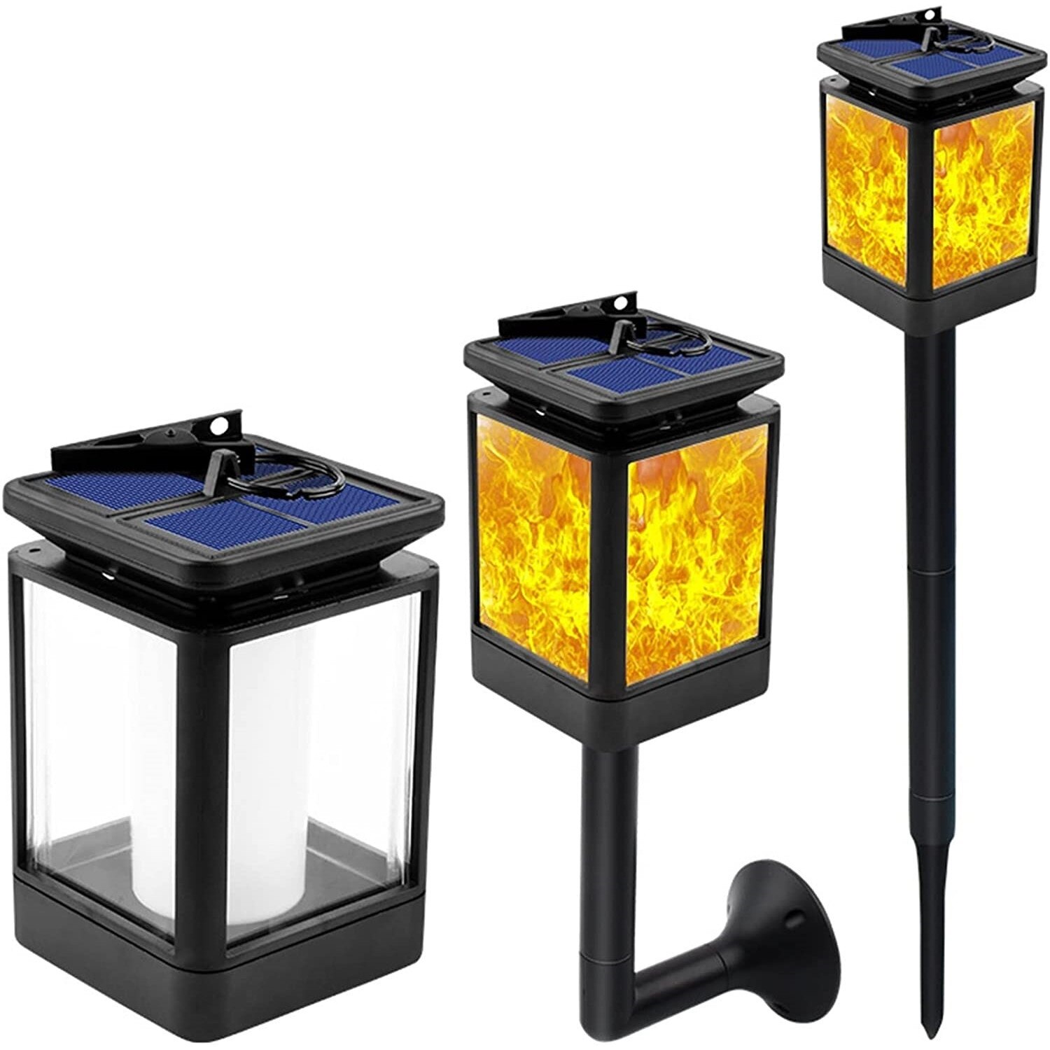 Lampa solara LED cu efect flacara, de exterior, cu suport si carlig de ...