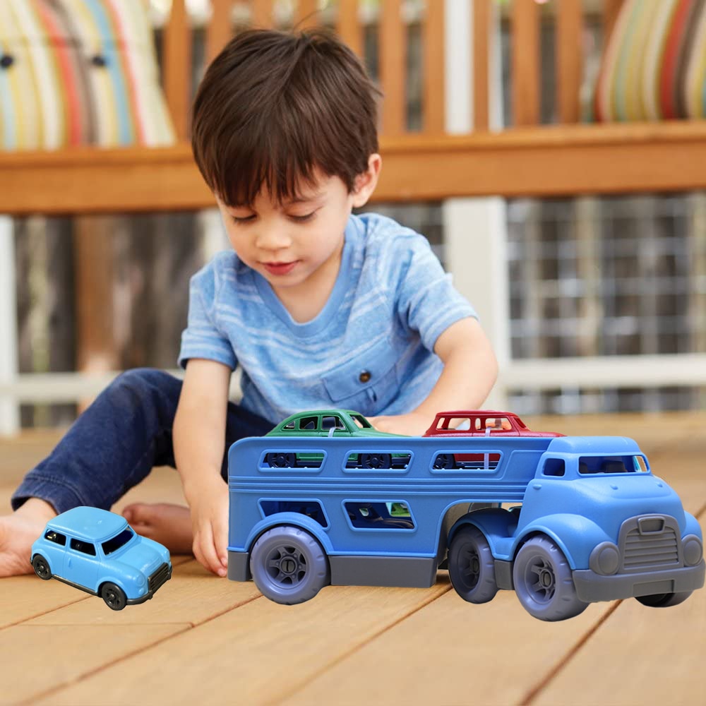 Set camion trailer de jucarie pentru transport de masinute, cu 3 masini ...