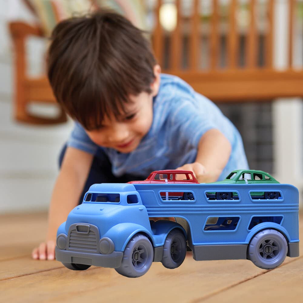 Set camion trailer de jucarie pentru transport de masinute, cu 3 masini ...