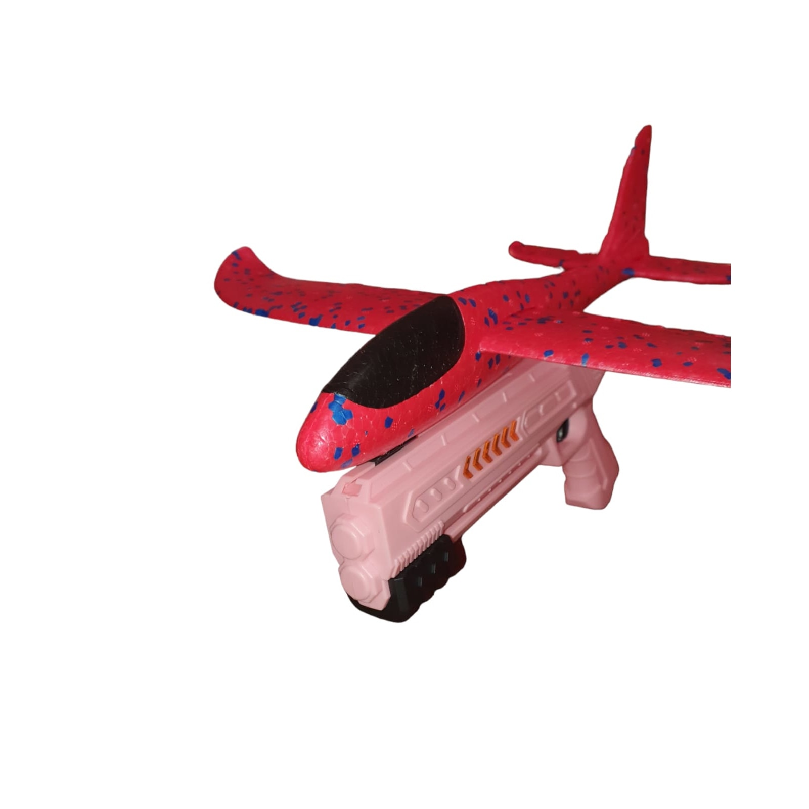 Avion planor din polistiren, 37 cm, rosu, cu pistol roz de lansare ...