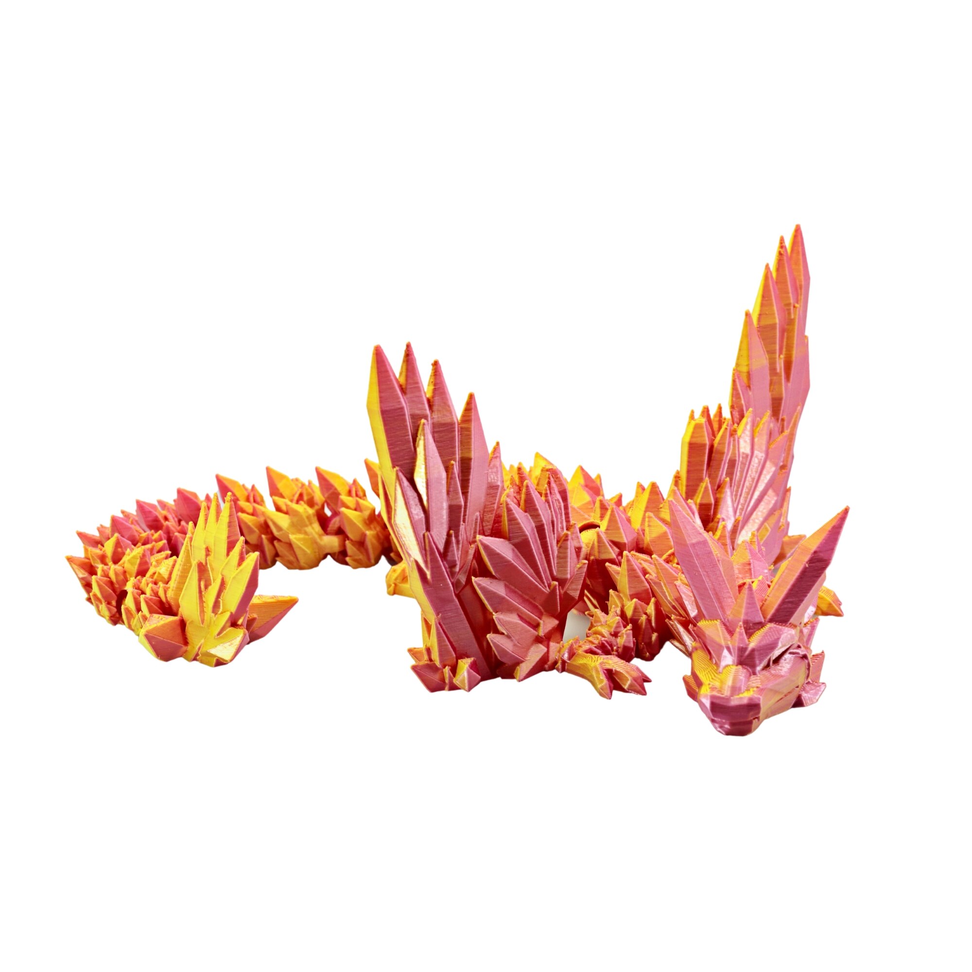 Figurina Dragon cu cristale si aripi, Printat 3D, Galben/Roz, 43x20x10 ...