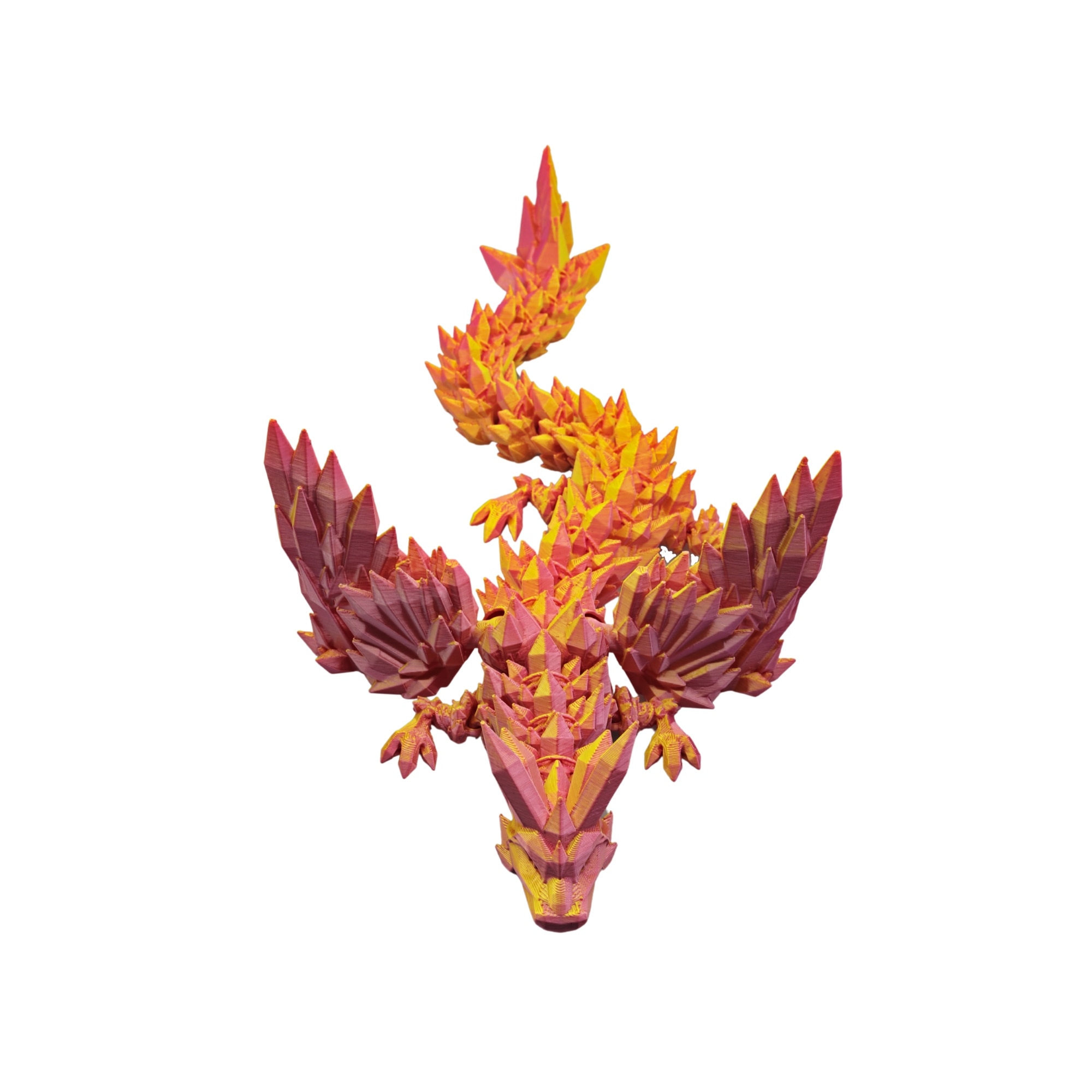 Figurina Dragon cu cristale si aripi, Printat 3D, Galben/Roz, 43x20x10 ...