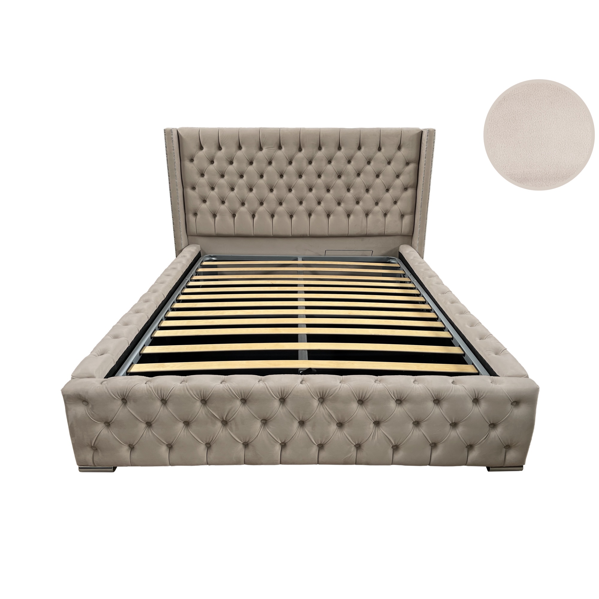 Pat tapitat Pierre Luxury, cu lada de depozitare si somiera rabatabila ...