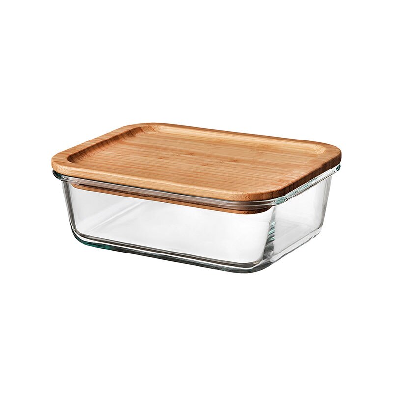 Recipient depozitare din sticla borosilicata cu capac bambus ermetic cu ...