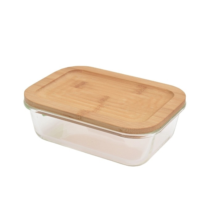 Recipient depozitare din sticla borosilicata cu capac bambus ermetic cu ...
