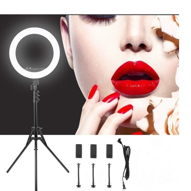 Lampa circulara Ring Light LED, 45CM, cu telecomanda si trepied 190cm ...