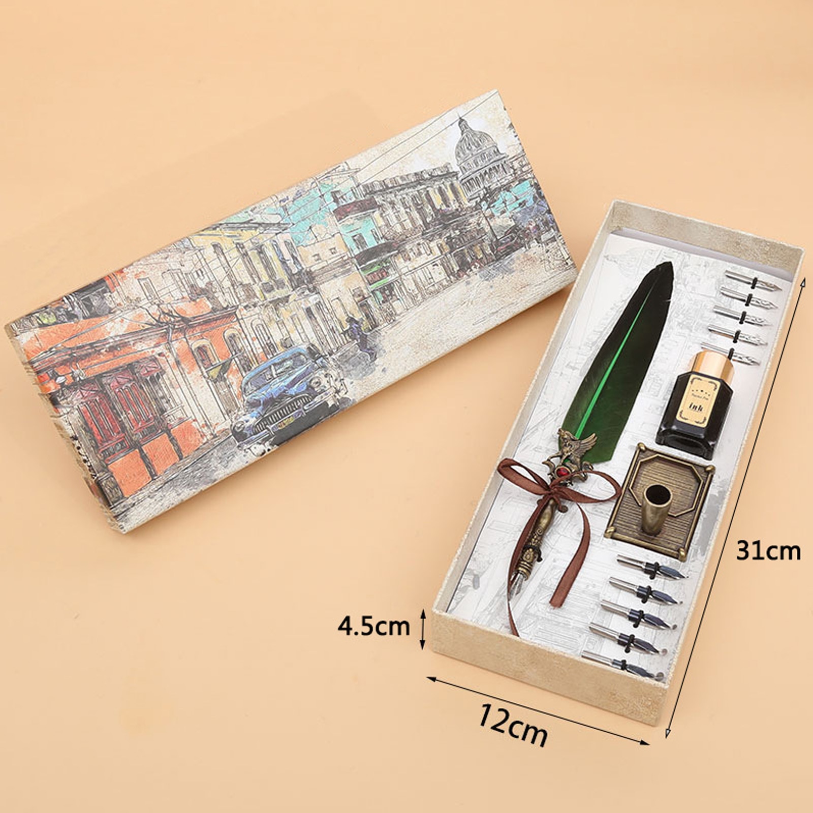 Set Stilou Vintage, Darklove, Caligrafie, Cu pana de gasca, 10 varfuri ...