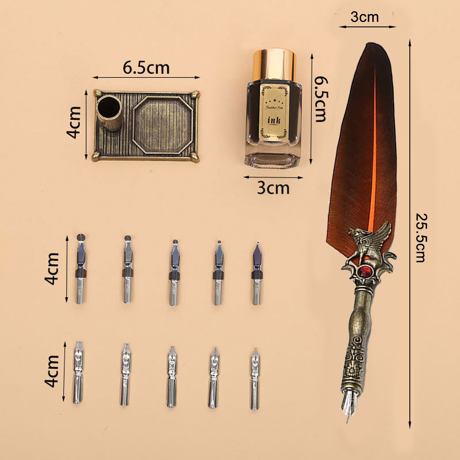 Set Stilou Vintage, Darklove, Caligrafie, Cu pana de gasca, 10 varfuri ...