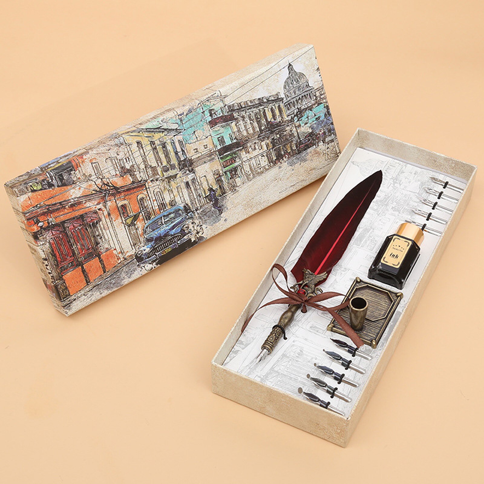 Set Stilou Vintage, Darklove, Caligrafie, Cu pana de gasca, 10 varfuri ...