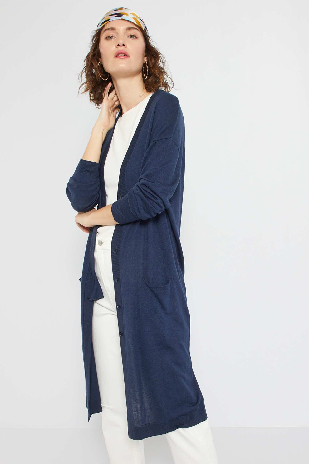 KIABI, Cardigan uni lung, Albastru marin, S - eMAG.ro