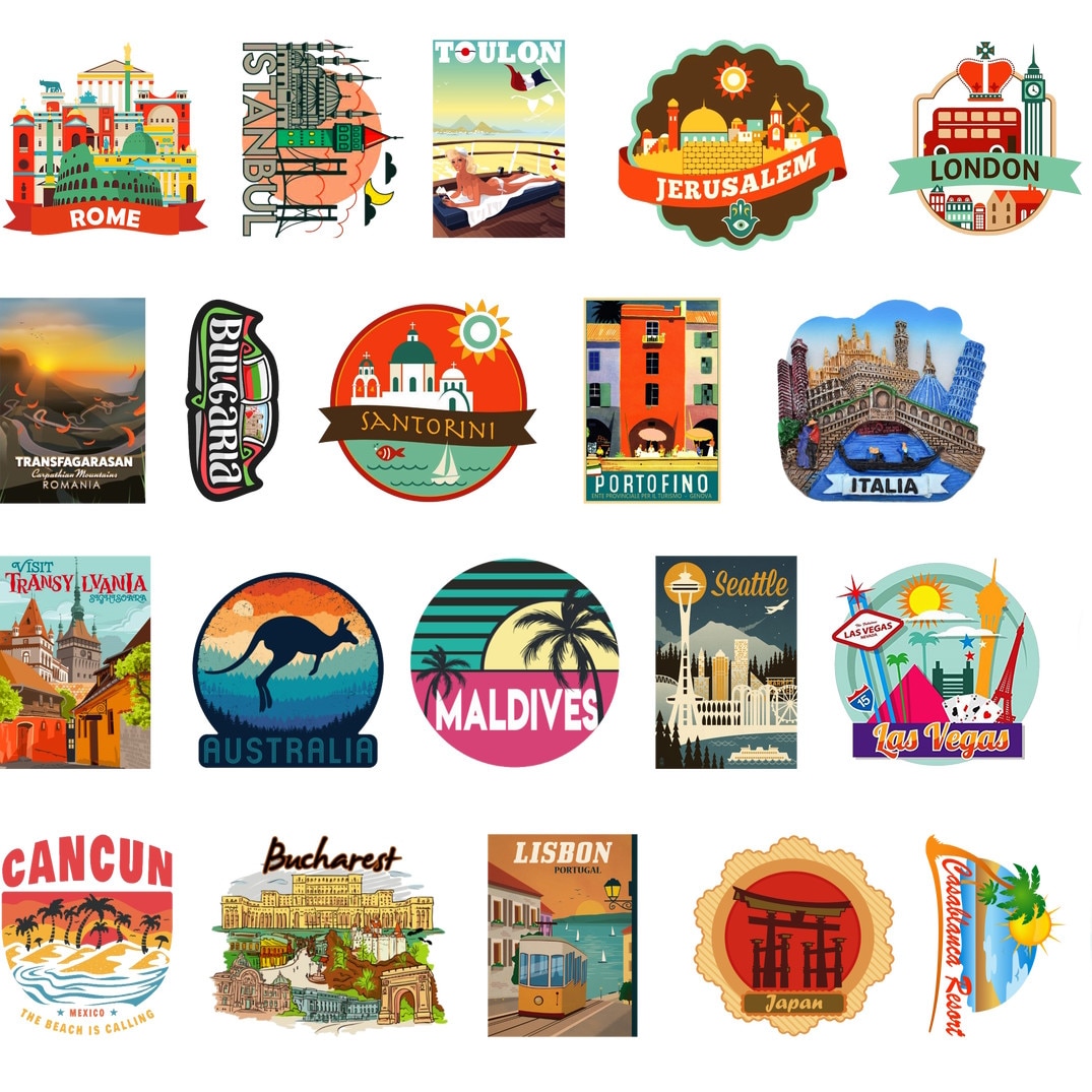 Set stickere autoadezive 60 bucati Waterproof Pvc, Destinatii de ...