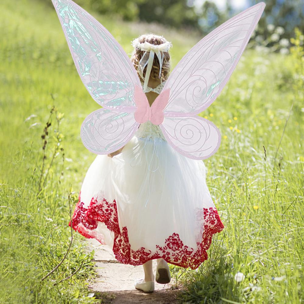 Set Aripi de inger fluture Alb, Adulti si copii, cu bagheta si Coroana ...