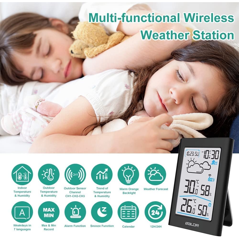 Безжична метеорологична станция с външен сензор, BALDR, термометър и ...