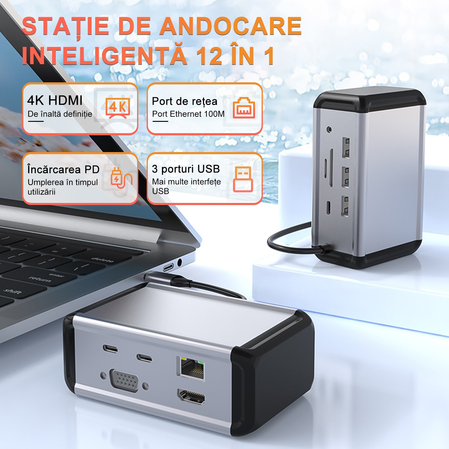 Hub Adaptor Multiport 12 in 1, SDLOGAL, Multi-functional, USB-C la 12 ...