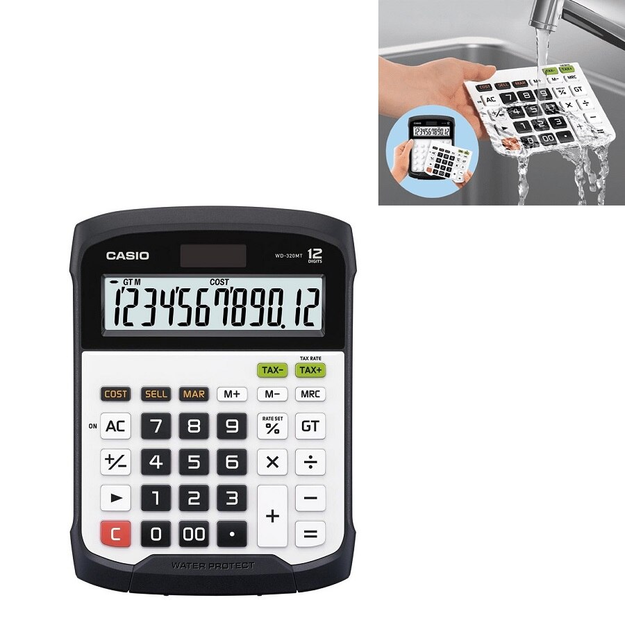 Калкулатор Casio WD-320MT, водоустойчив, 12 dgt, бял, 194.5 х 144.5 х ...
