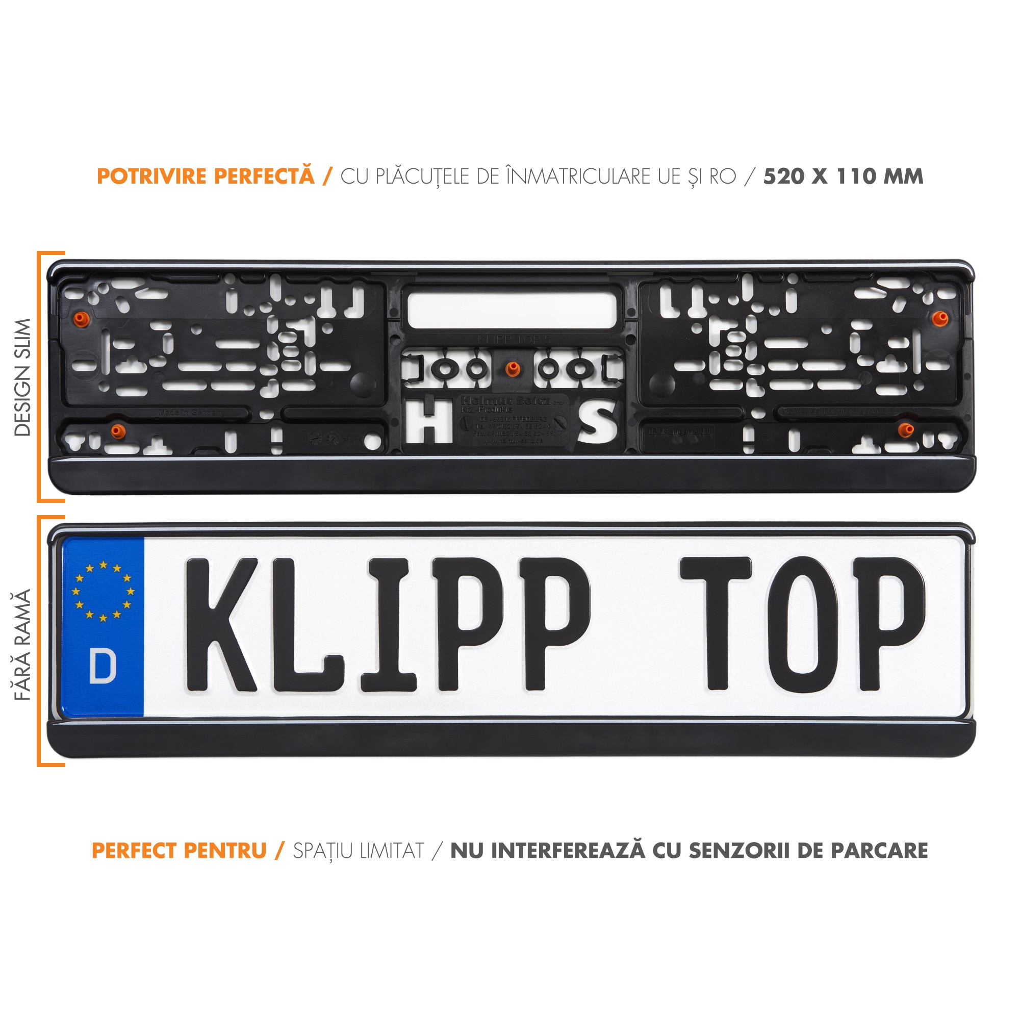 Suport numar inmatriculare auto Slim, HS Klipp Top 5, cu amortizare ...
