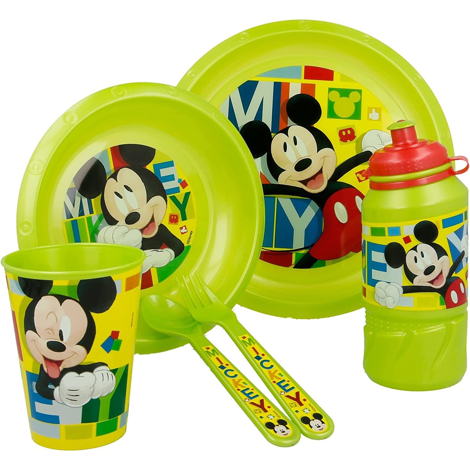 Set 6 piese pentru servit masa, plastic, fara BPA, verde, Mickey Mouse ...