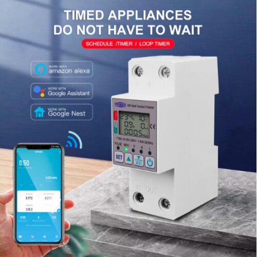 Contor de energie WIFI 63A 110V 220V TUYA cu protectie la supra si ...