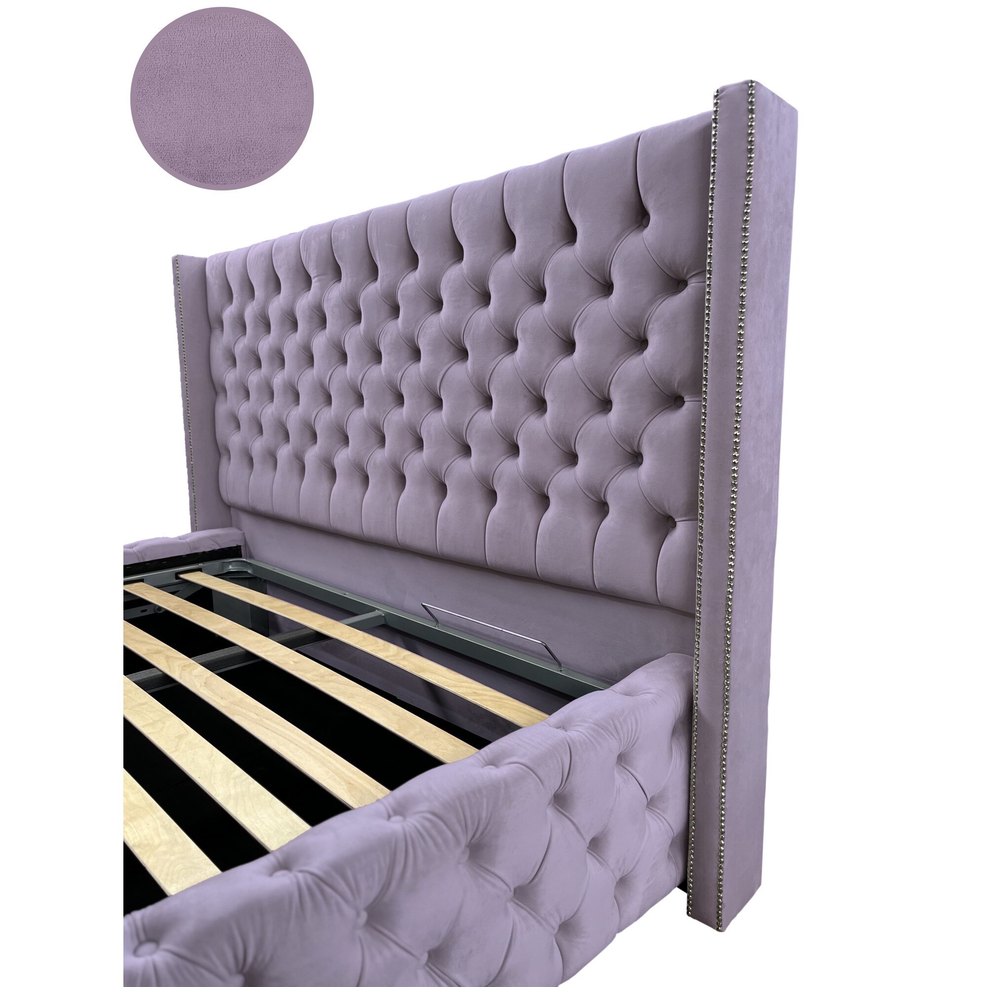 Pat tapitat Pierre Luxury, cu lada de depozitare si somiera rabatabila ...