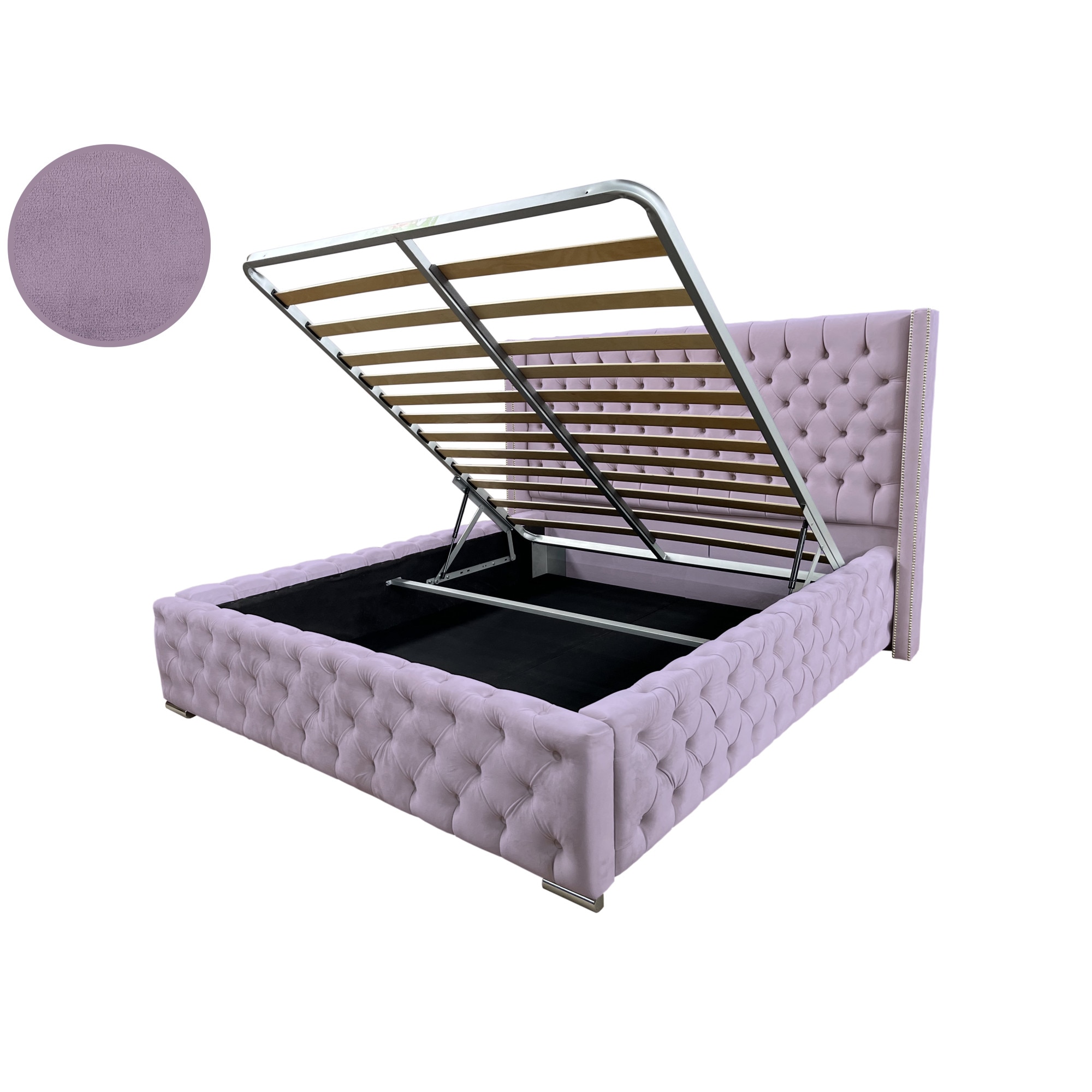 Pat tapitat Pierre Luxury, cu lada de depozitare si somiera rabatabila ...