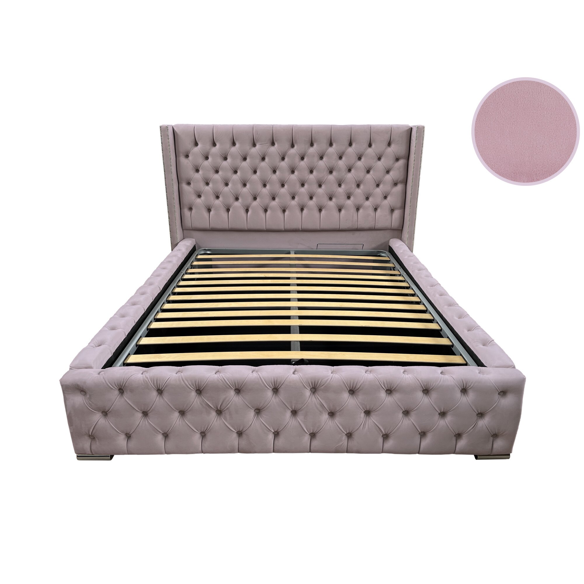 Pat tapitat Pierre Luxury, cu lada de depozitare si somiera rabatabila ...