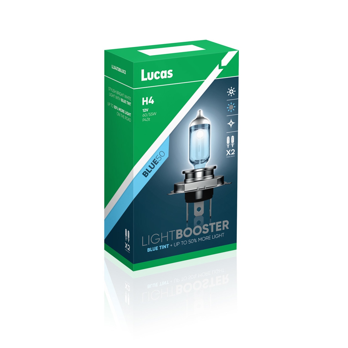 Set 2 becuri auto far halogen Lucas H4 Light Booster +50% 60/55W 12V ...