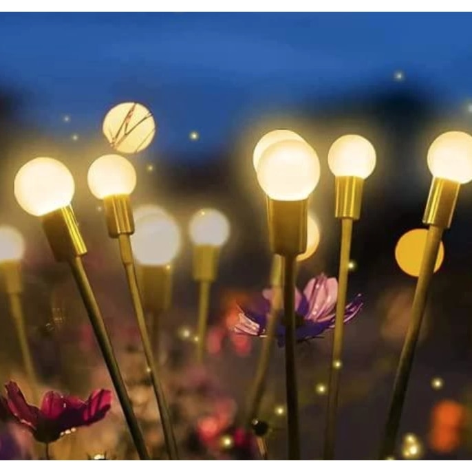 Комплект от 2 топли бели Led соларни лампи с 6 крушки за декорация на