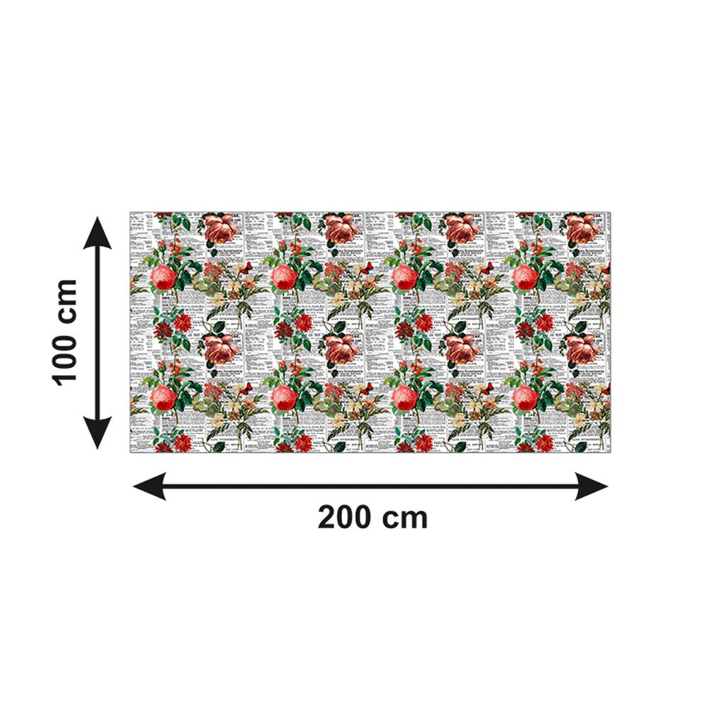 Autocolant blat masa, model ziar cu flori nuante de rosu, 100 x 200 cm ...