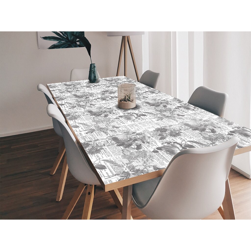 Autocolant blat masa, model ziar cu flori gri, 100 x 200 cm, racleta ...