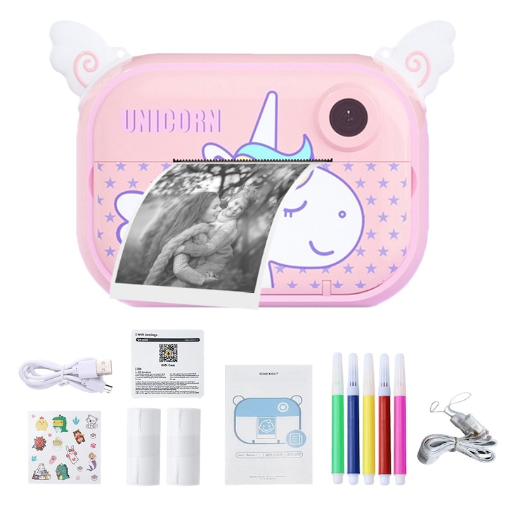 Camera foto instant pentru copii, imprimare prin WI-FI, camera selfie ...