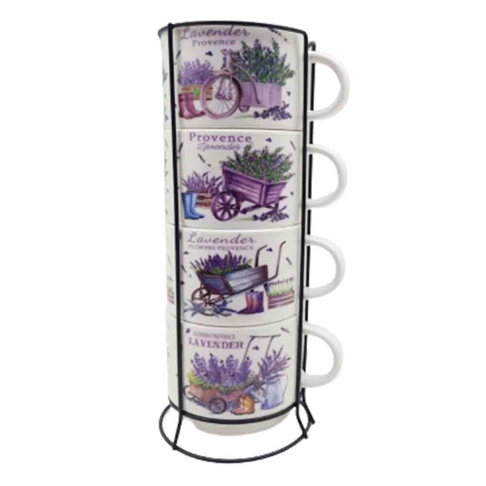 Set 4 Cani de Cafea, Model Lavanda, 150 ml - eMAG.ro