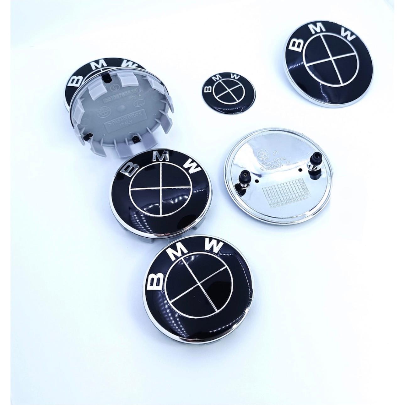 Set 7 piese embleme BMW, negre full, capota 82 mm, portbagaj 74mm ...