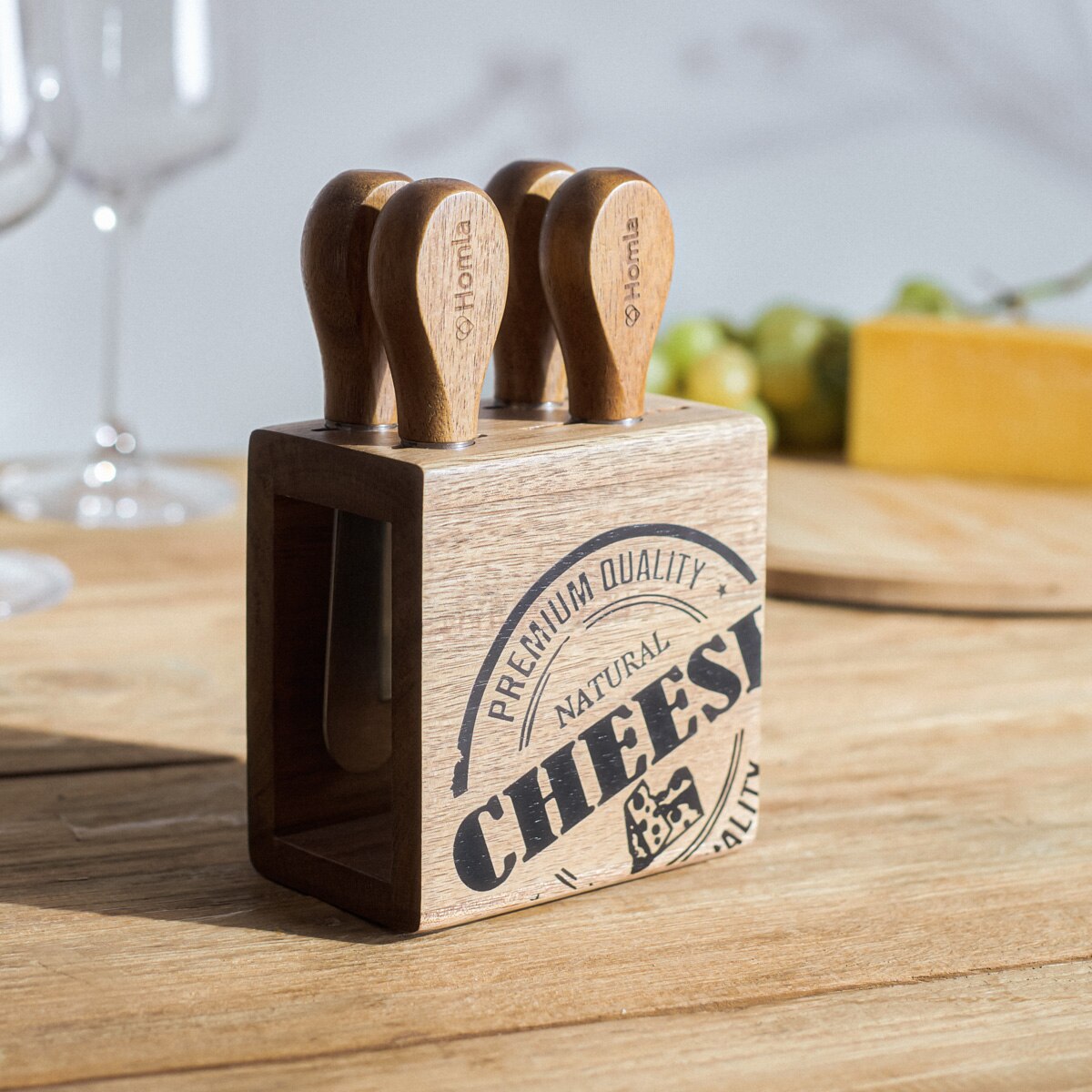 Set 4 cutite branza Mooka, Homla, Inox/Lemn, Maro/Argintiu - eMAG.ro