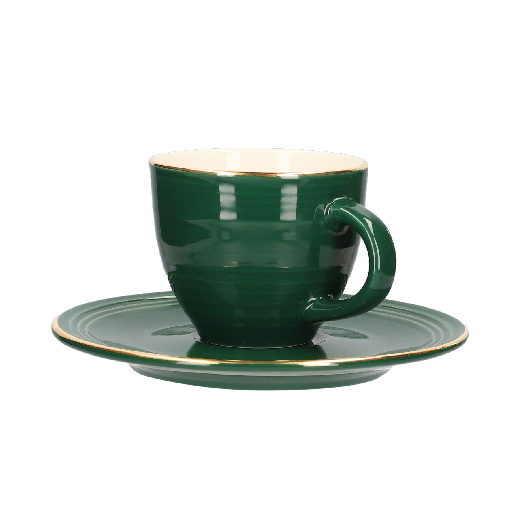 Set ceasca/farfurie, Homla, Ellie, Portelan, 90 ml, Verde/Auriu - eMAG.ro