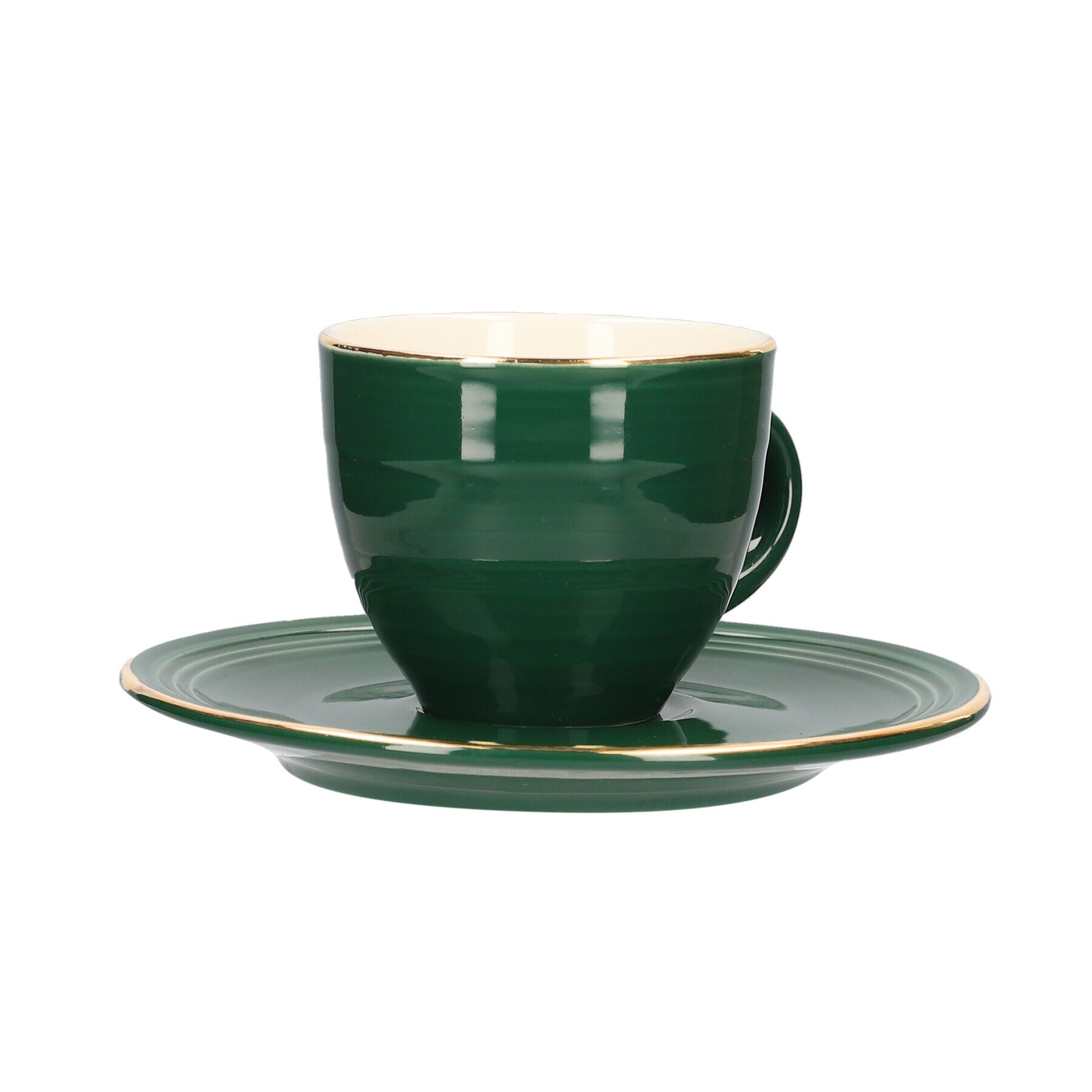 Set ceasca/farfurie, Homla, Ellie, Portelan, 90 ml, Verde/Auriu - eMAG.ro