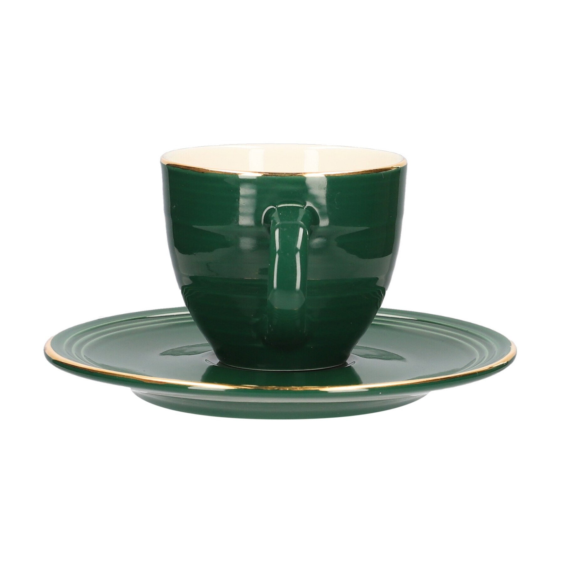 Set ceasca/farfurie, Homla, Ellie, Portelan, 90 ml, Verde/Auriu - eMAG.ro