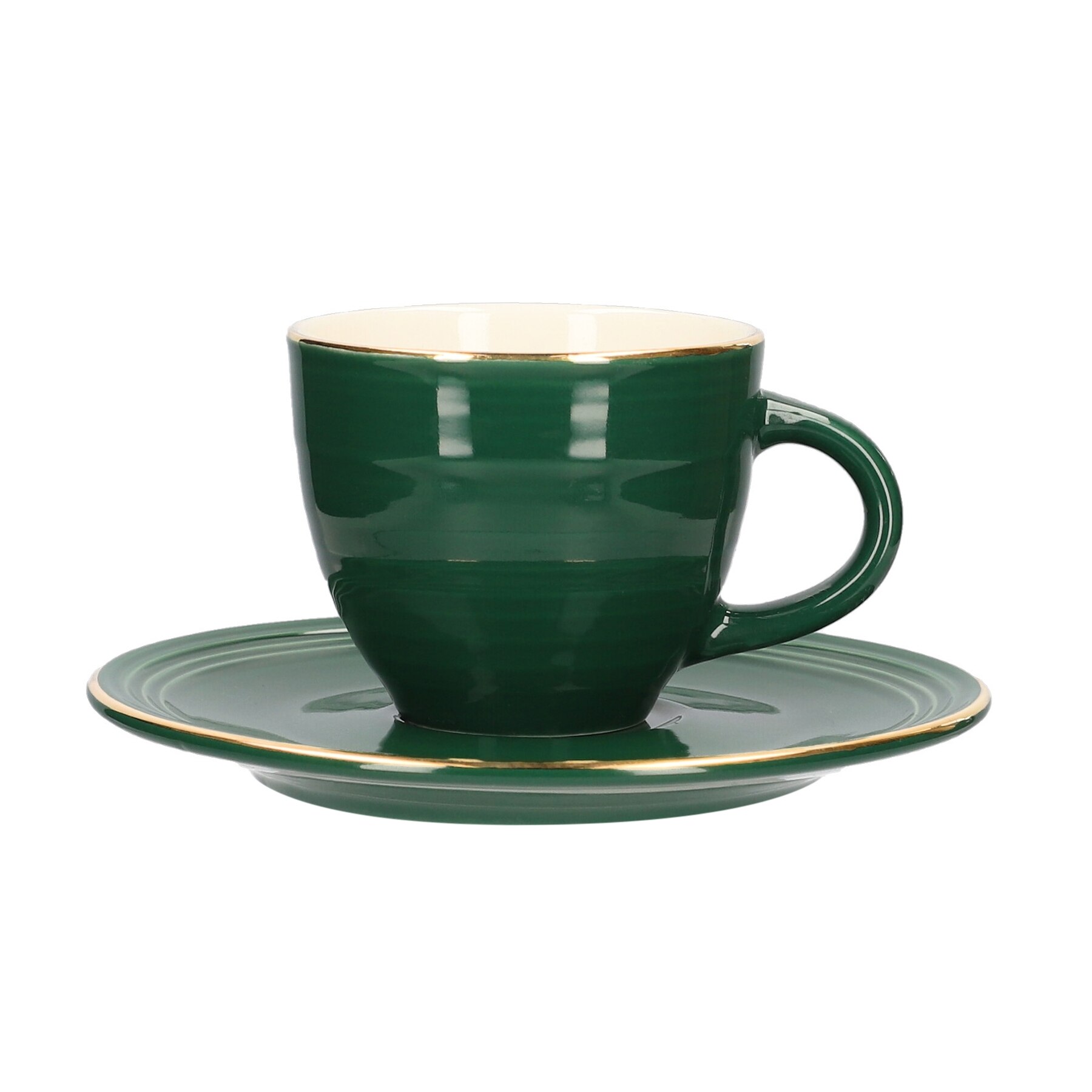 Set ceasca/farfurie, Homla, Ellie, Portelan, 90 ml, Verde/Auriu - eMAG.ro