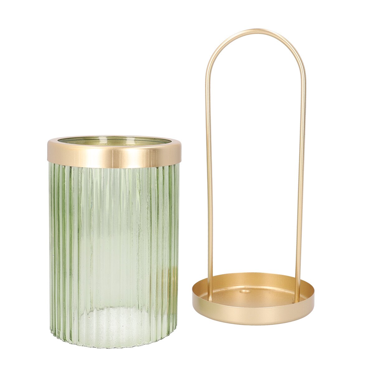 Suport lumanare felinar, Homla, Sticla/Metal, 12x26,2cm, Verde/Auriu ...