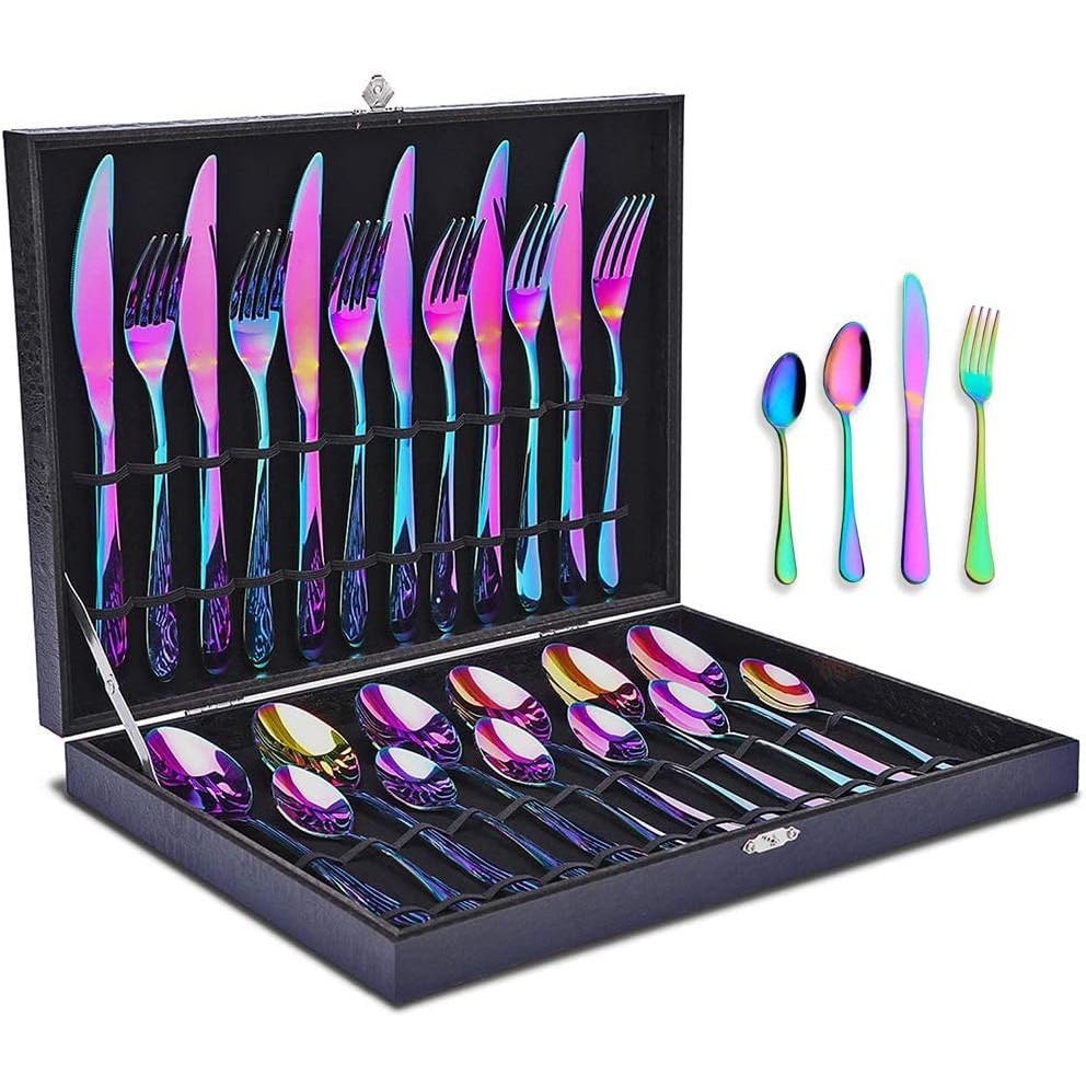 Set de tacamuri, 24 Piese, Pentru 6 persoane, Inox, Multicolor - eMAG.ro