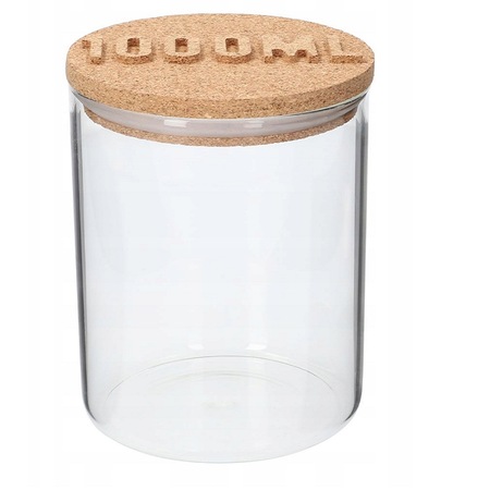 Recipient cu capac, Homla, Sticla/Pluta, 1l, Transparent/Maro - eMAG.ro