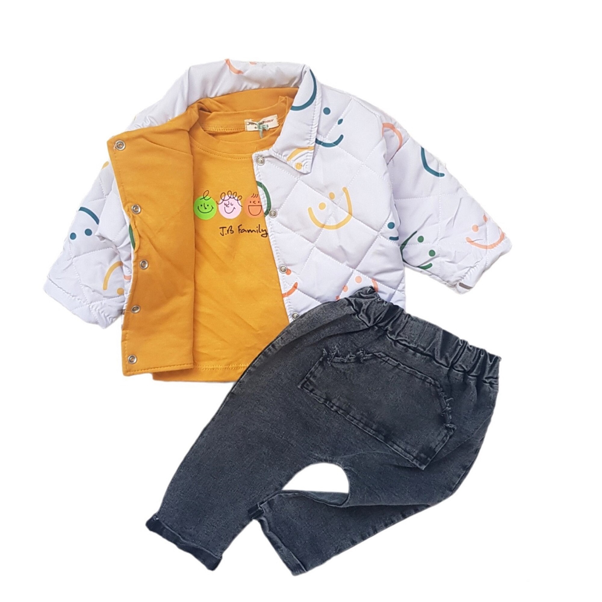 Compleu baieti 3 piese cu geaca de fas matlasata si blugi elastici ...