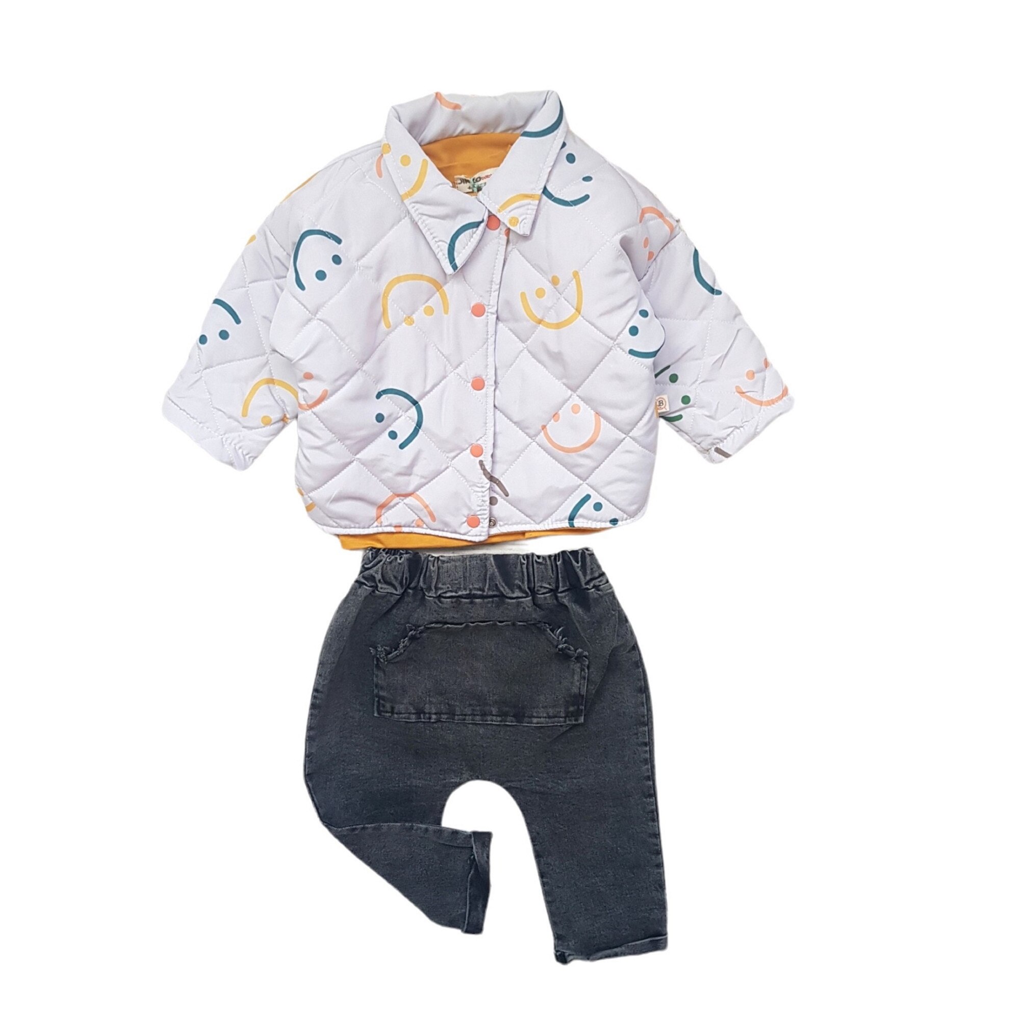 Compleu baieti 3 piese cu geaca de fas matlasata si blugi elastici ...