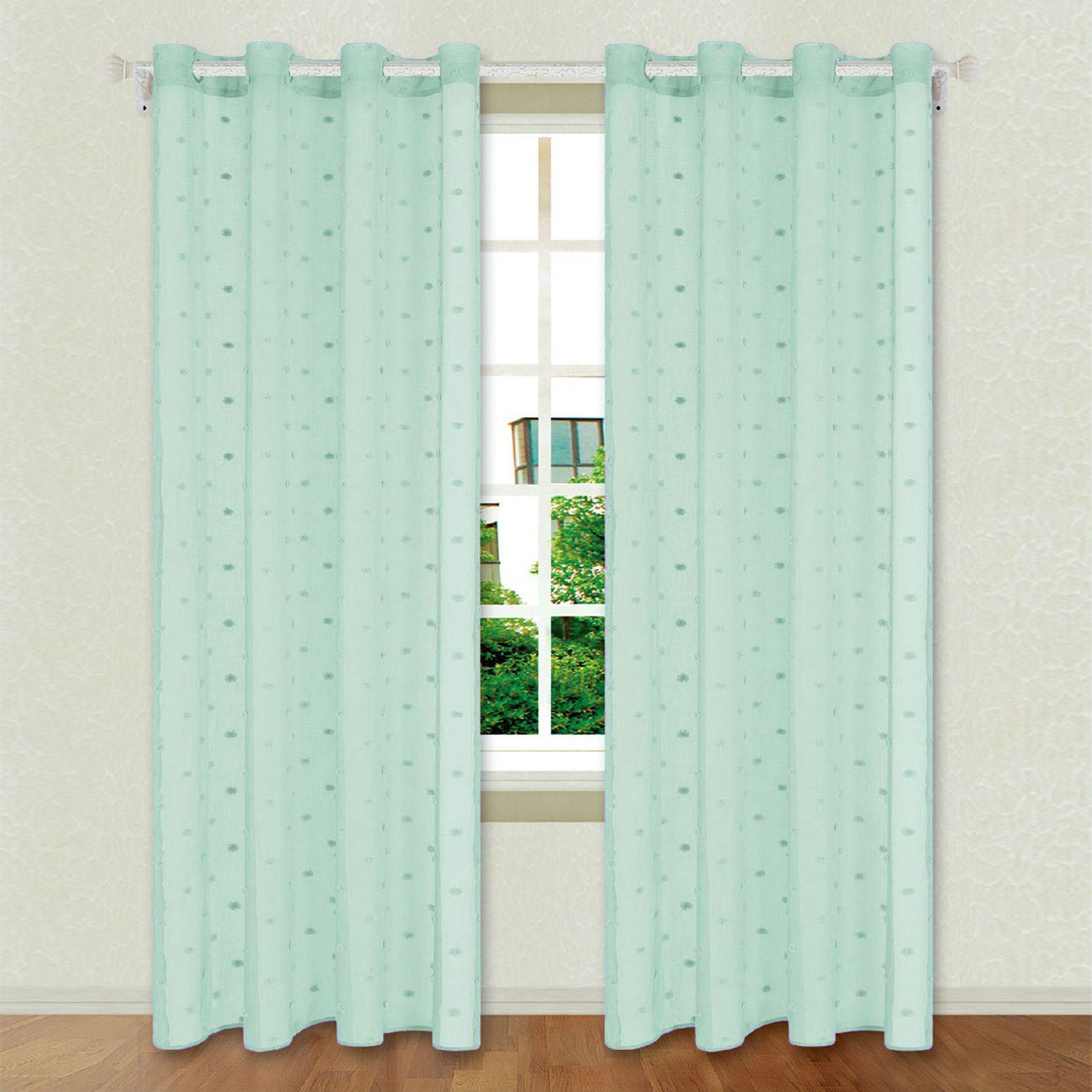 Perdea living dormitor, cu inele, model ciucuri in relief, verde ...