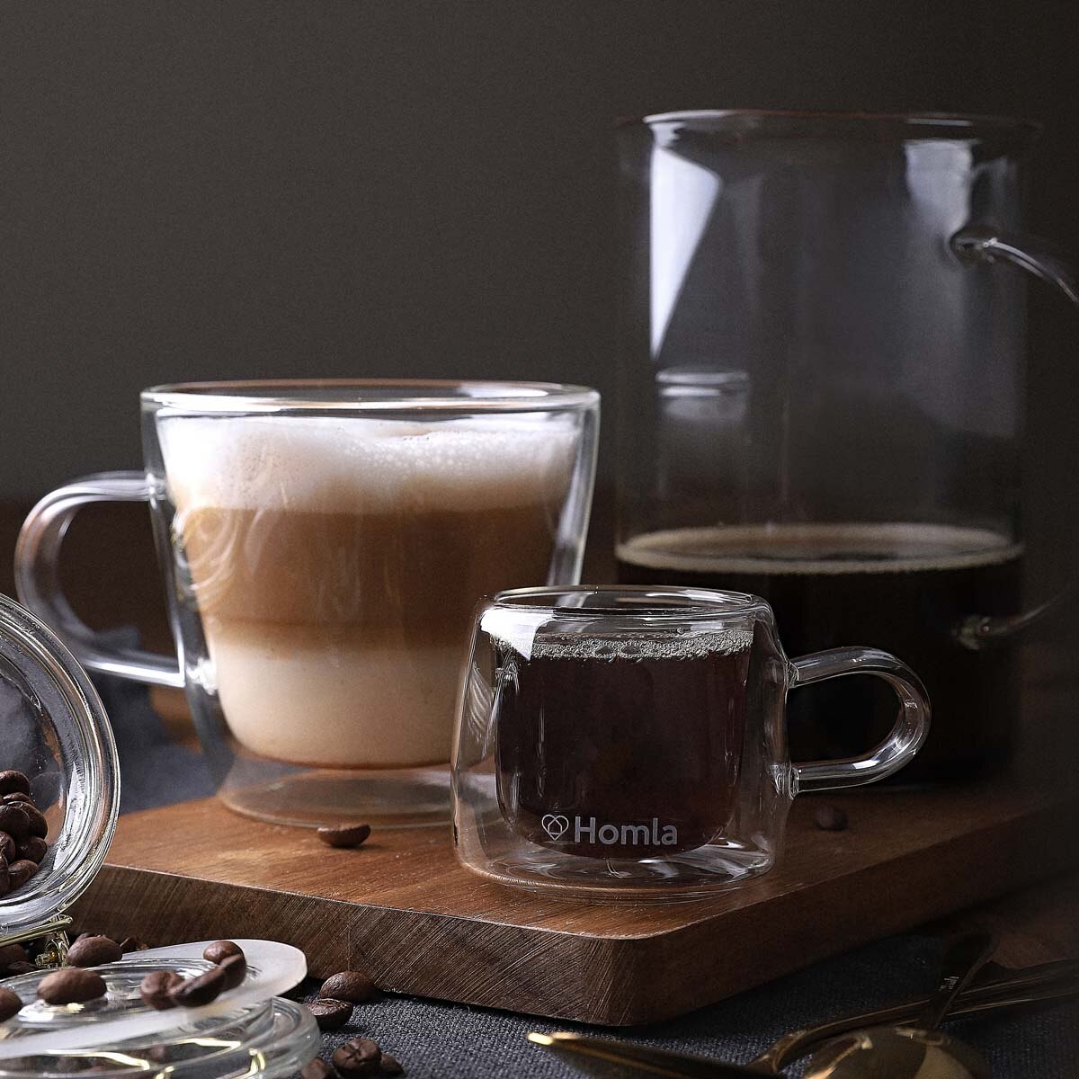 Set 2 cesti cafea, Homla, Sticla, Perete dublu, 80ml, Transparent - eMAG.ro