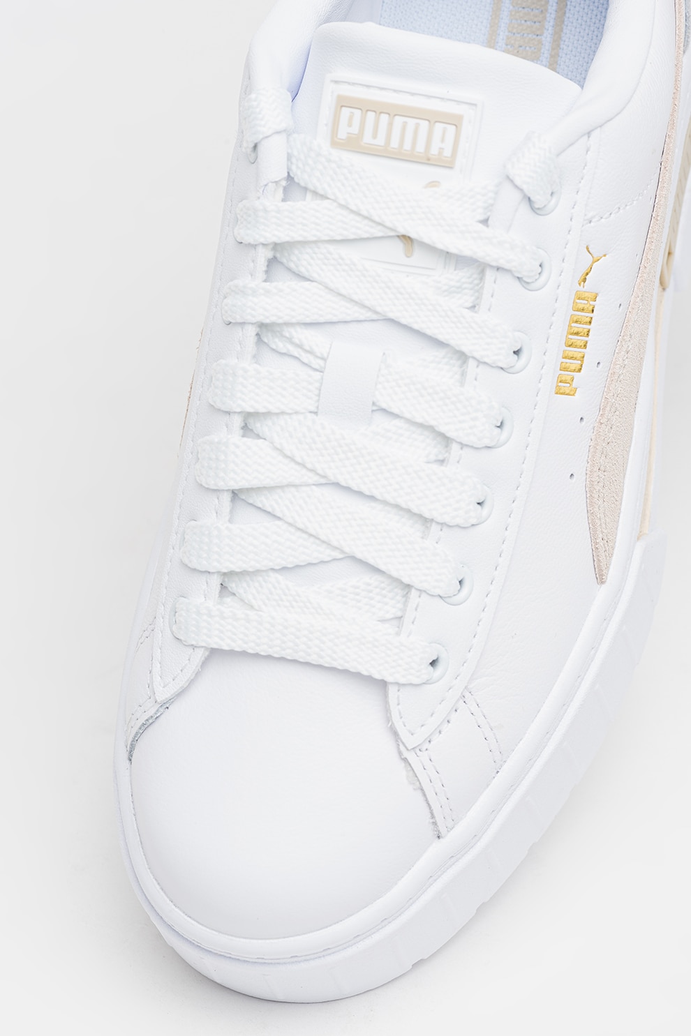 Puma, Pantofi sport flatform din piele si piele ecologica Mayze, Alb ...